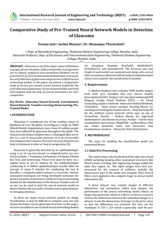 Comparative Study of Pre-Trained Neural Network Models in Detection of Glaucoma | PDF