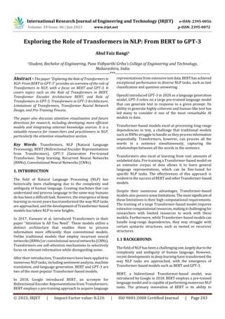 Exploring the Role of Transformers in NLP: From BERT to GPT-3 | PDF