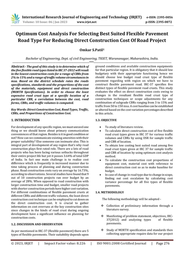 Optimum Cost Analysis For Selecting Best Suited Flexible Pavement Road ...