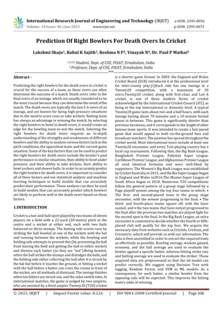 Prediction Of Right Bowlers For Death Overs In Cricket | PDF | Cricket | Sports