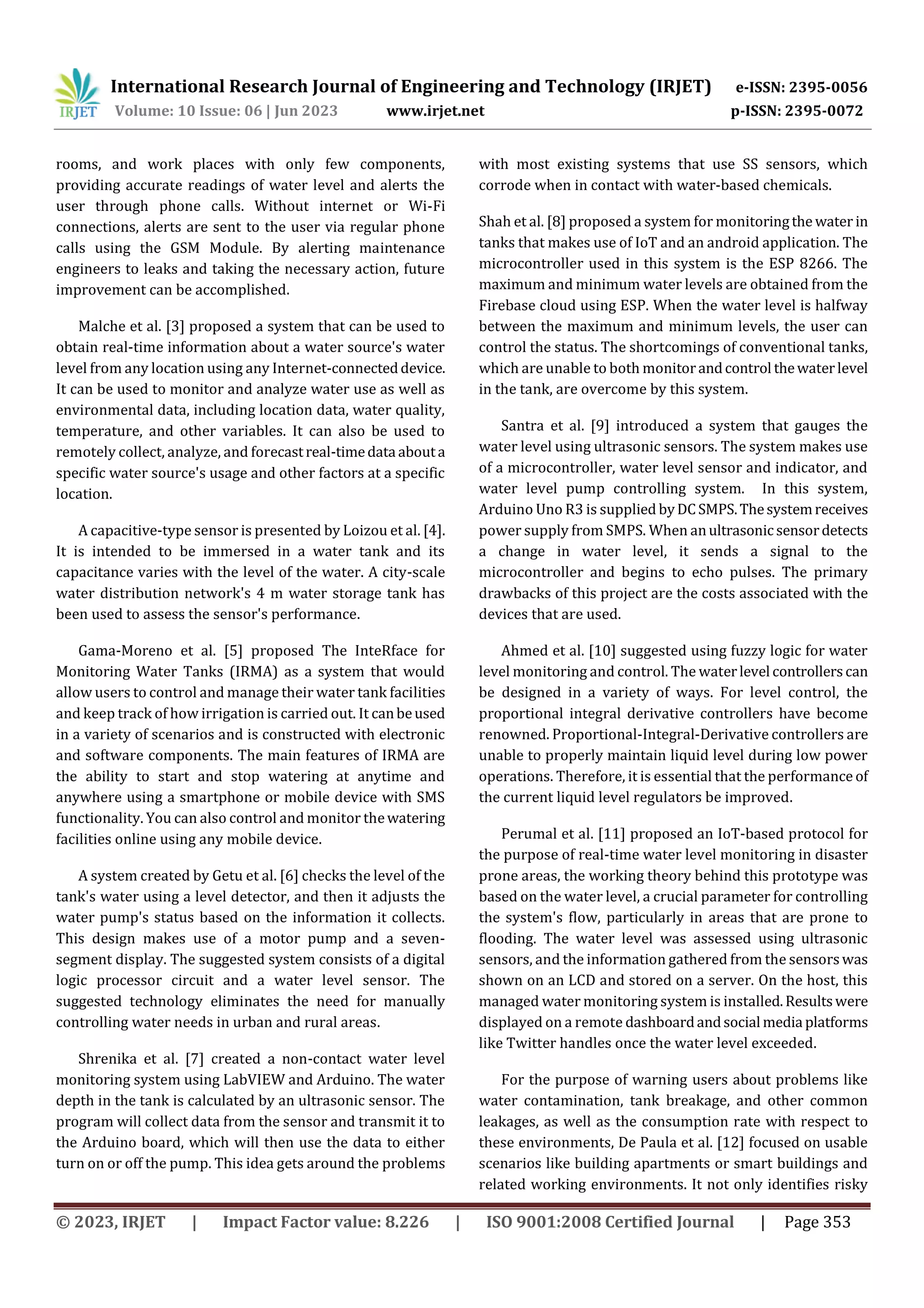 Internet of Things (IoT) based Smart Water Tank Level Monitoring and ...