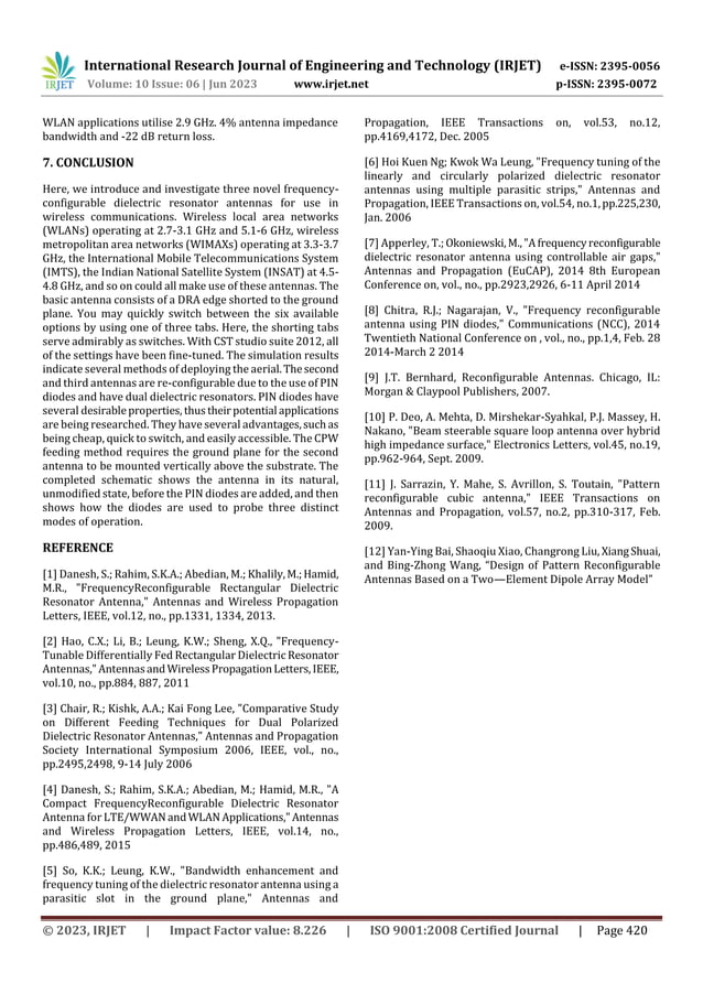 Performance Evaluation And Analysis Of Frequency Reconfigurable Dielectric Resonator Antenna
