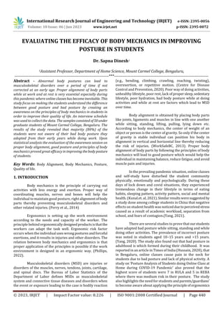 EVALUATING THE EFFICACY OF BODY MECHANICS IN IMPROVING POSTURE IN ...