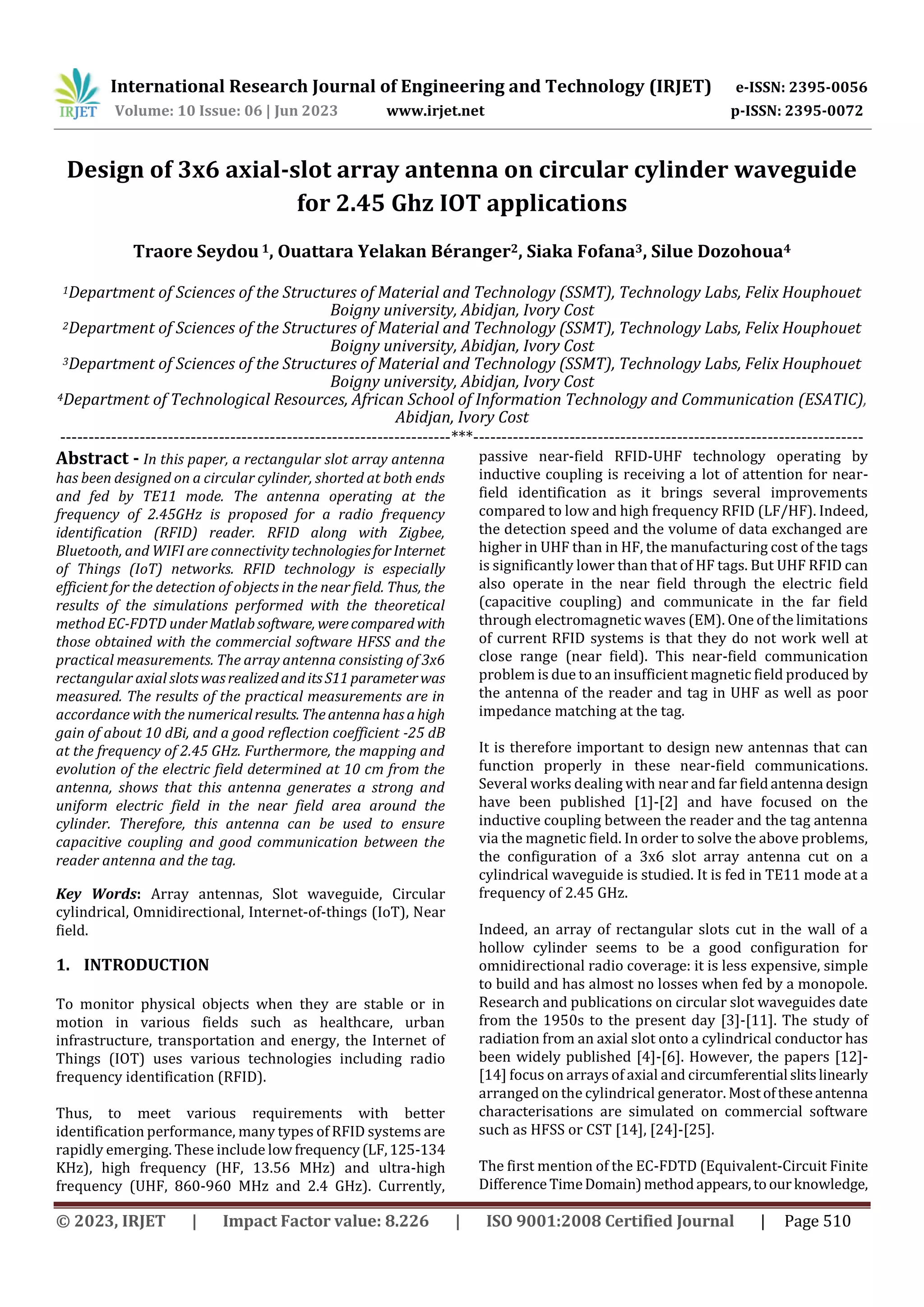 Design of 3x6 axial-slot array antenna on circular cylinder waveguide ...