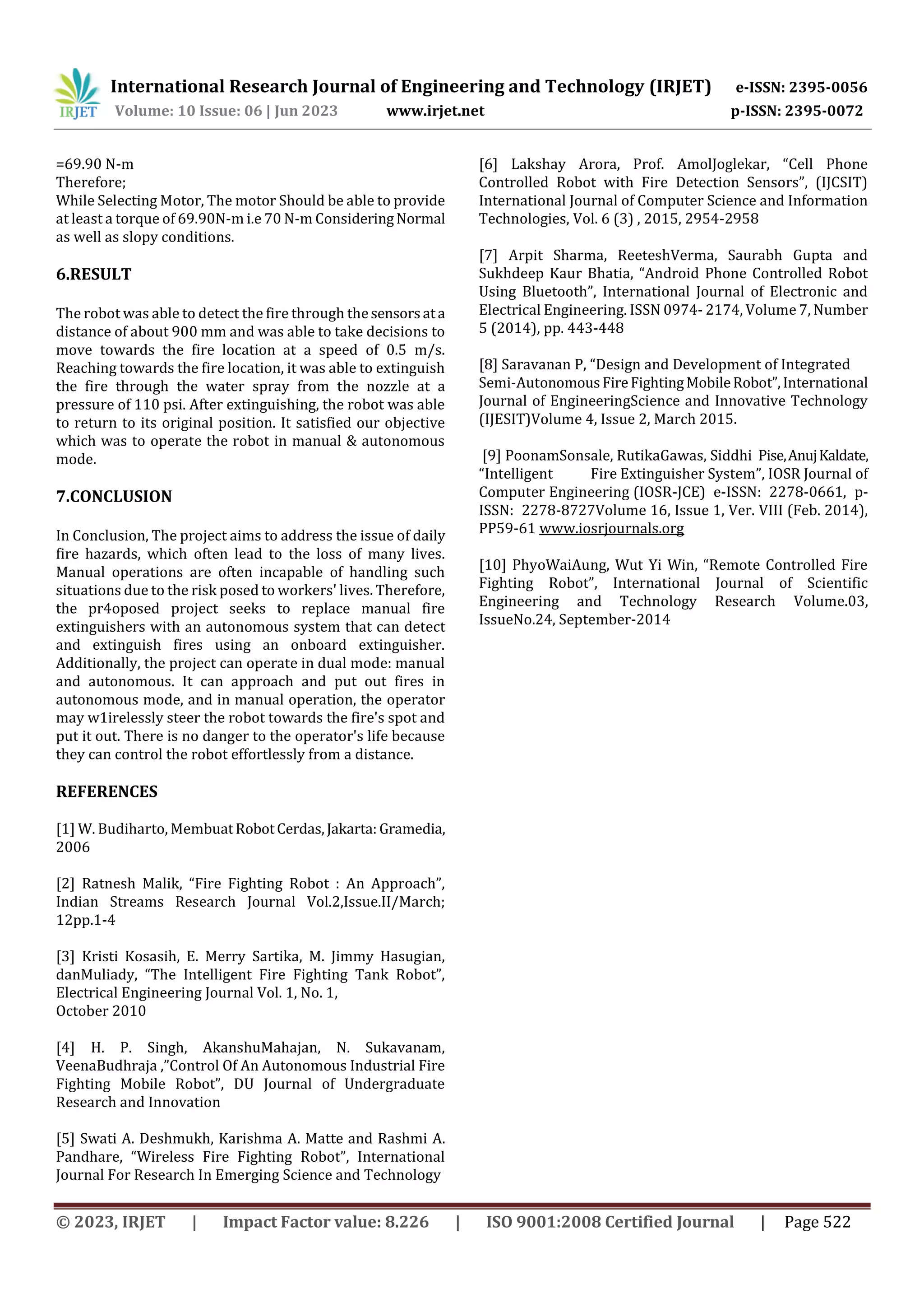 360 Degree Automated Fire Fighting Robotic Platform | PDF