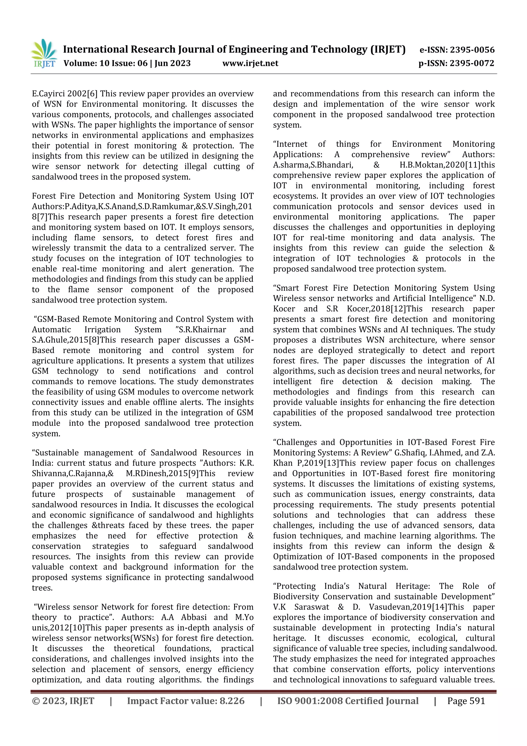 INTEGRATED SYSTEM FOR REAL-TIME MONITORING & PROTECTION OF SANDALWOOD TREES USING IOT & GSM ...