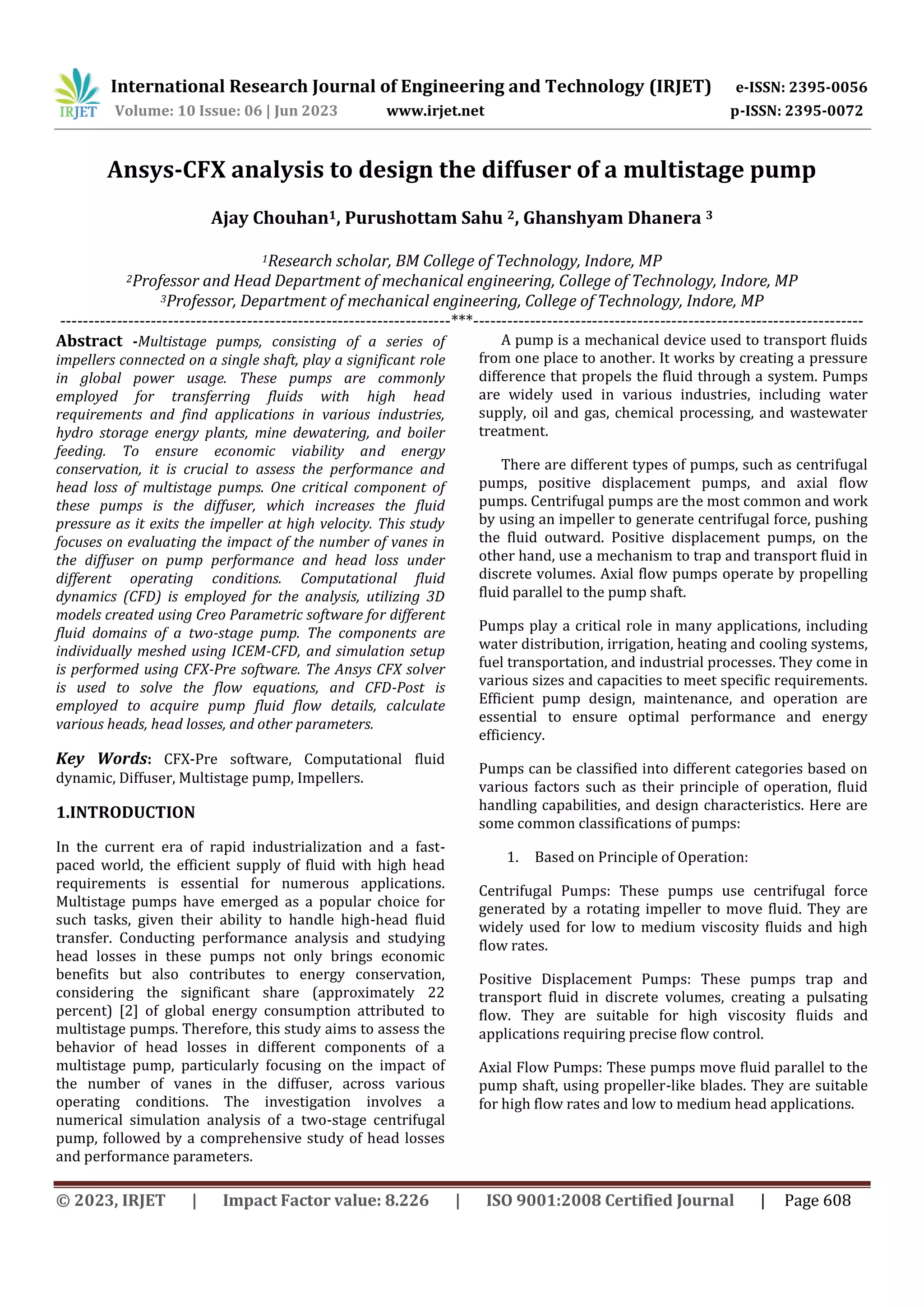 Ansys-CFX analysis to design the diffuser of a multistage pump | PDF