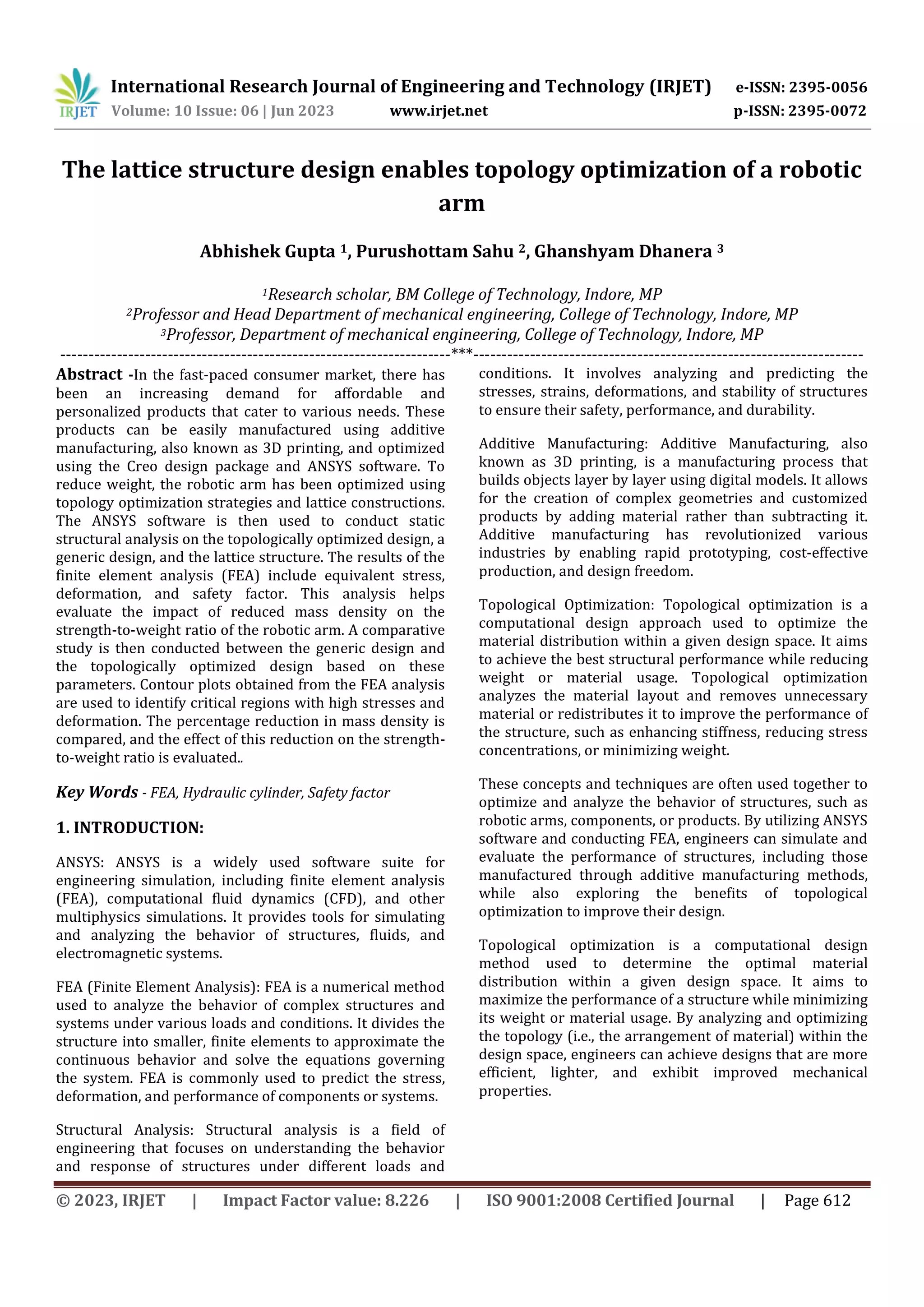 The lattice structure design enables topology optimization of a robotic arm | PDF
