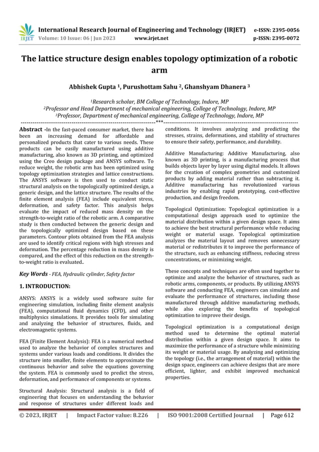 The lattice structure design enables topology optimization of a robotic arm | PDF