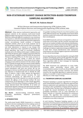 NON-STATIONARY BANDIT CHANGE DETECTION-BASED THOMPSON SAMPLING ALGORITHM | PDF