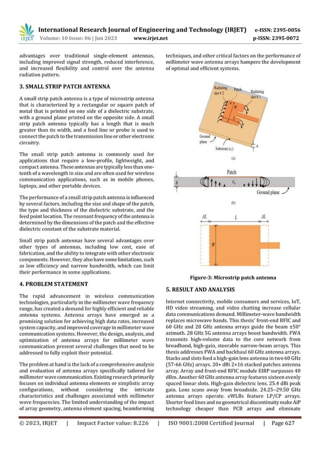 ANALYSIS OF ANTENNA ARRAYS FOR MILLIMETER WAVE COMMUNICATION | PDF