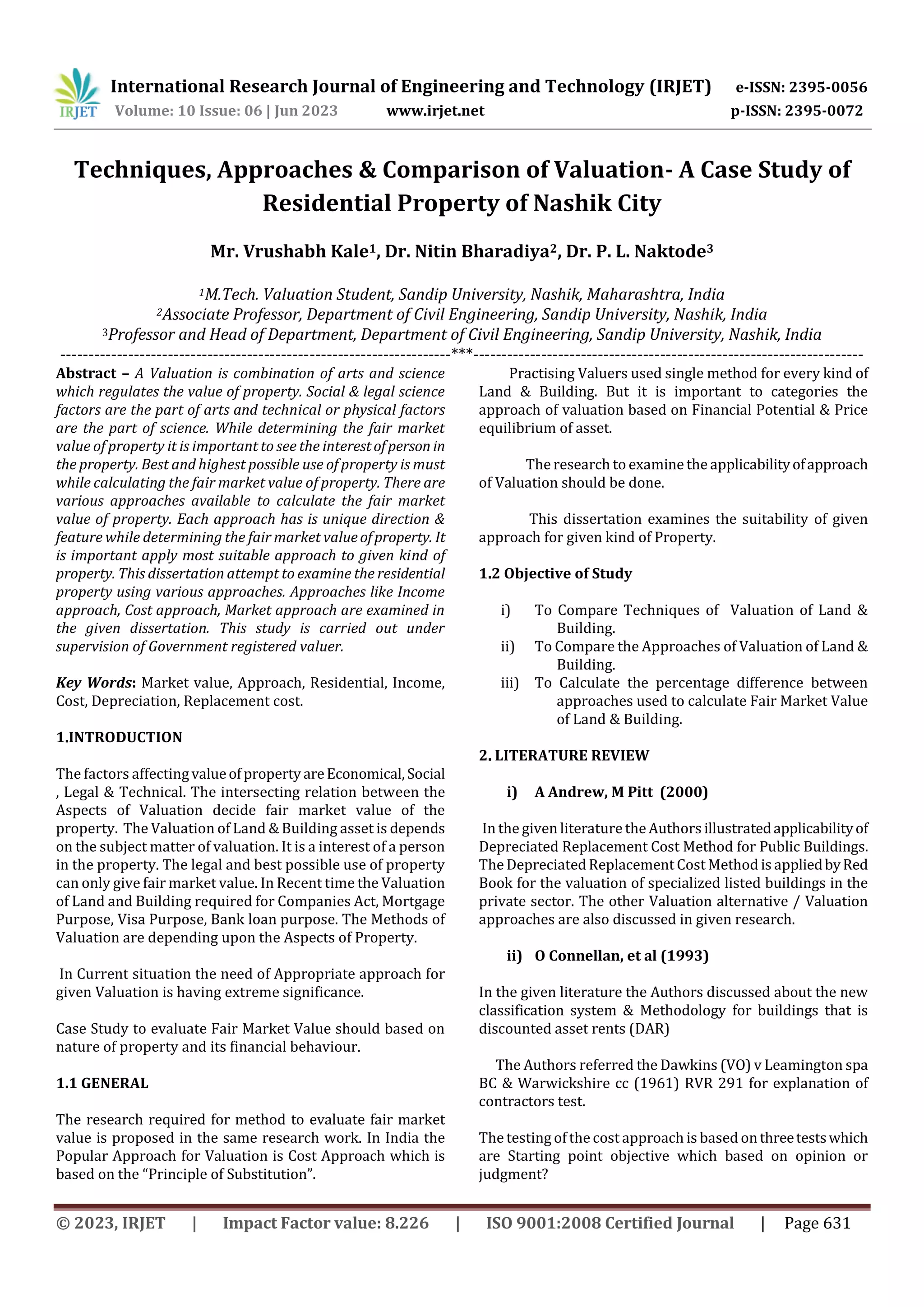 Techniques, Approaches & Comparison of Valuation- A Case Study of Residential Property of Nashik ...