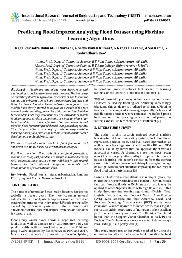 Predicting Flood Impacts: Analyzing Flood Dataset using Machine Learning Algorithms | PDF ...
