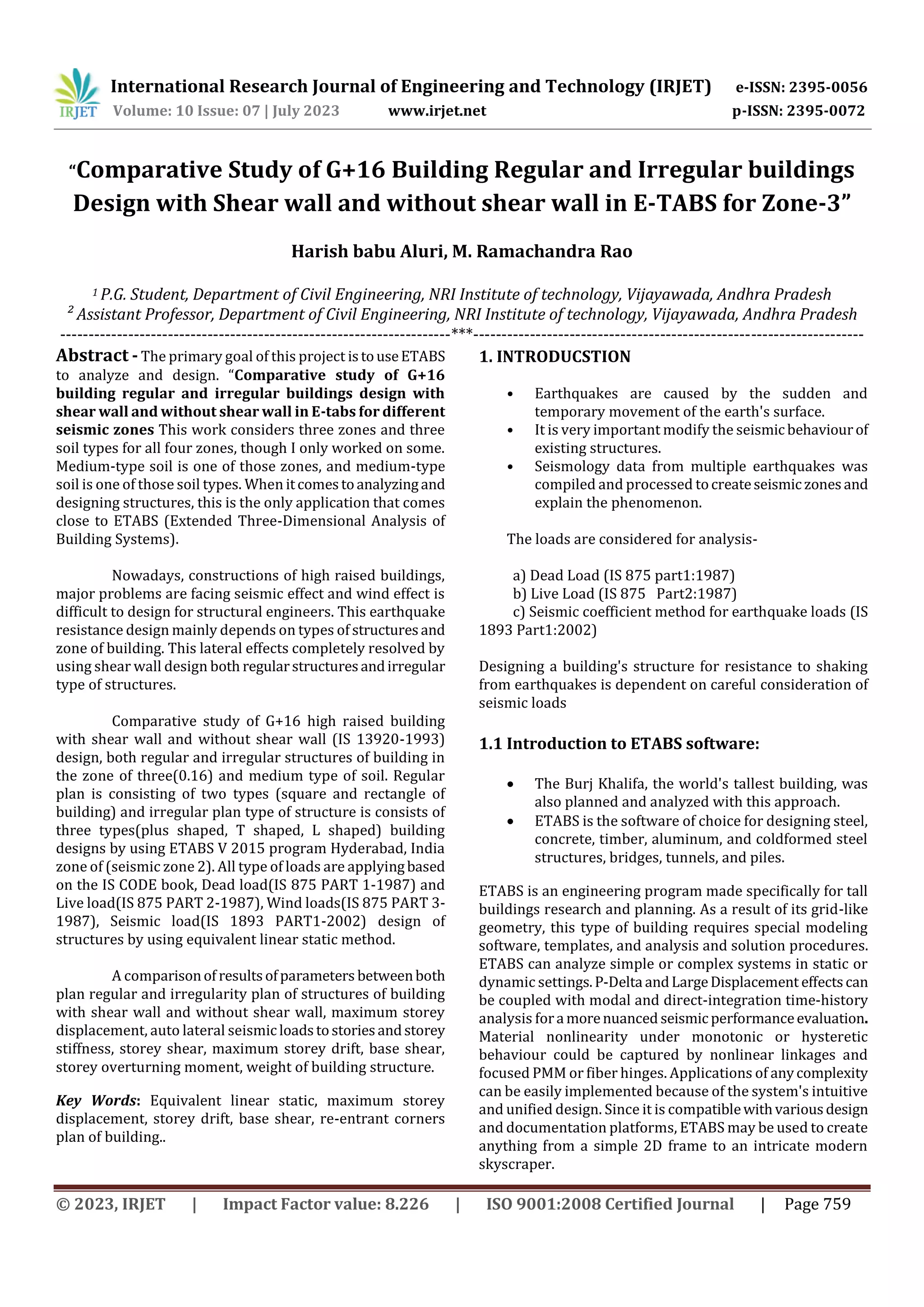 “Comparative Study of G+16 Building Regular and Irregular buildings ...