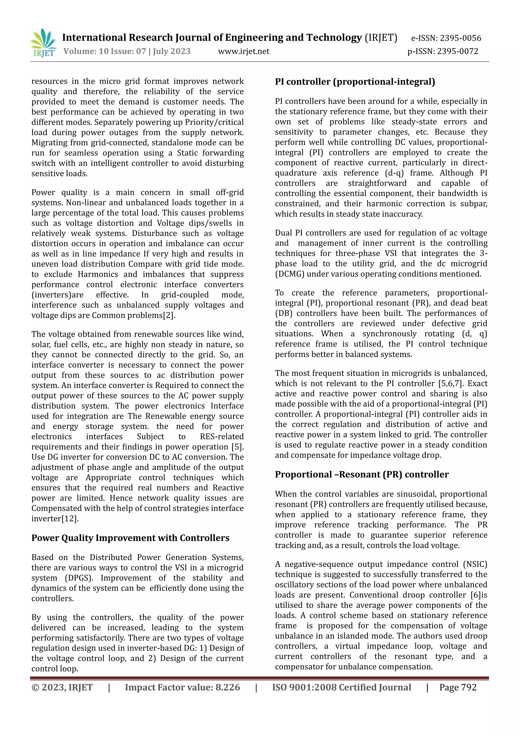Voltage Source Inverters in microgrid along with power quality improvement techniques and fuzzy ...