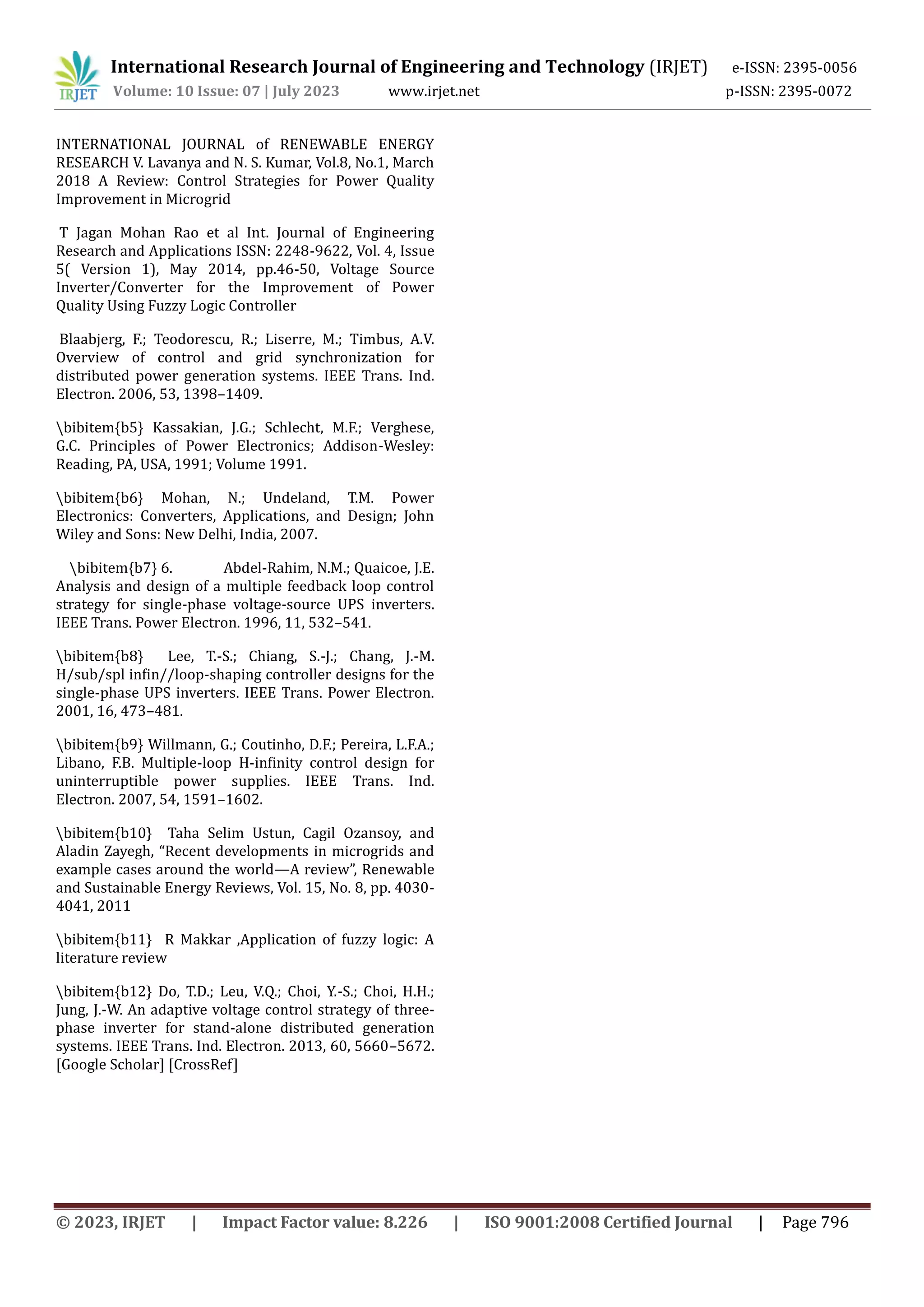 Voltage Source Inverters in microgrid along with power quality improvement techniques and fuzzy ...