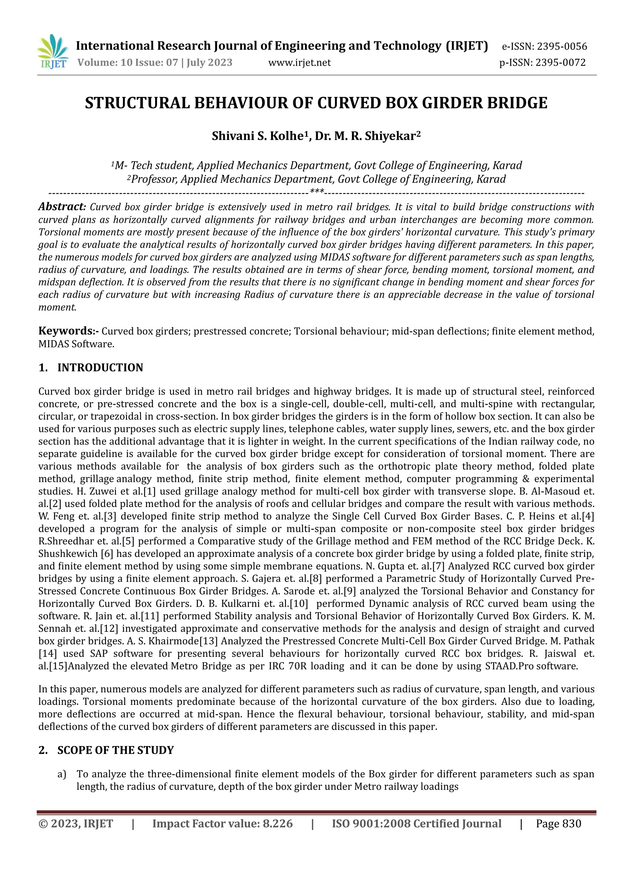 STRUCTURAL BEHAVIOUR OF CURVED BOX GIRDER BRIDGE | PDF