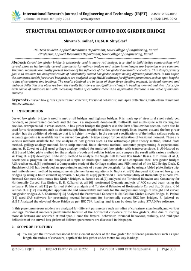 STRUCTURAL BEHAVIOUR OF CURVED BOX GIRDER BRIDGE | PDF | Civil Engineering Industry | Industries