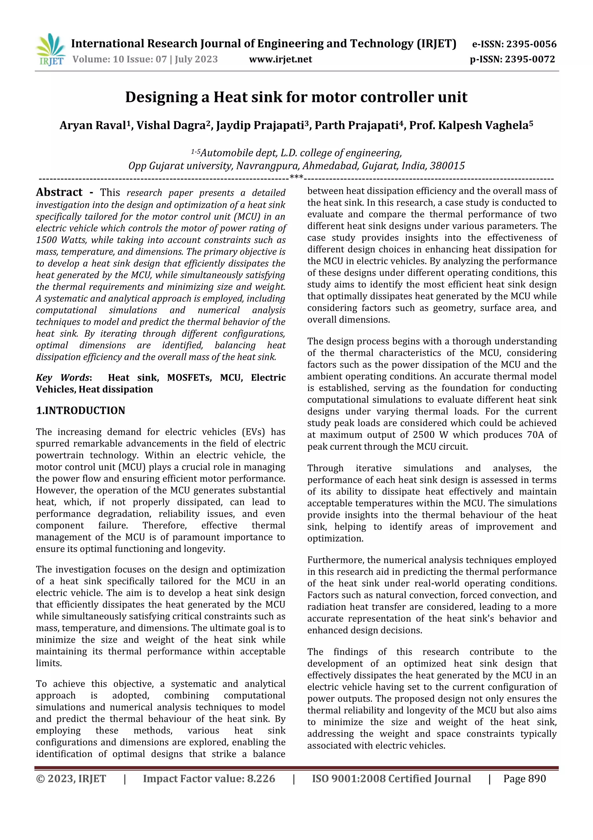 Designing a Heat sink for motor controller unit | PDF