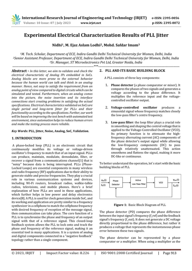 Experimental Electrical Characterization Results of PLL Jitter | PDF