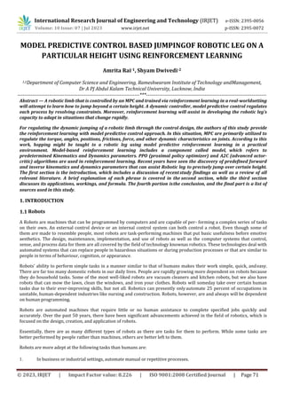 MODEL PREDICTIVE CONTROL BASED JUMPINGOF ROBOTIC LEG ON A PARTICULAR HEIGHT USING REINFORCEMENT ...