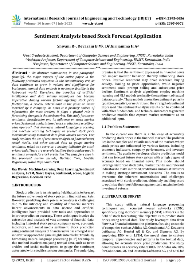 Sentiment Analysis based Stock Forecast Application | PDF