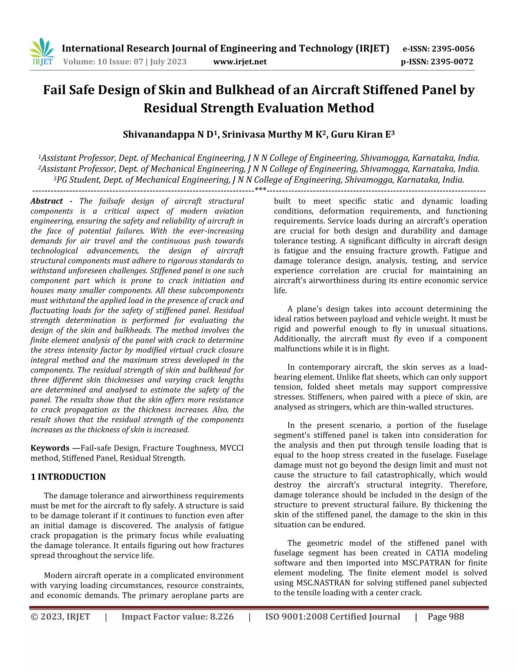 Fail Safe Design of Skin and Bulkhead of an Aircraft Stiffened Panel by ...