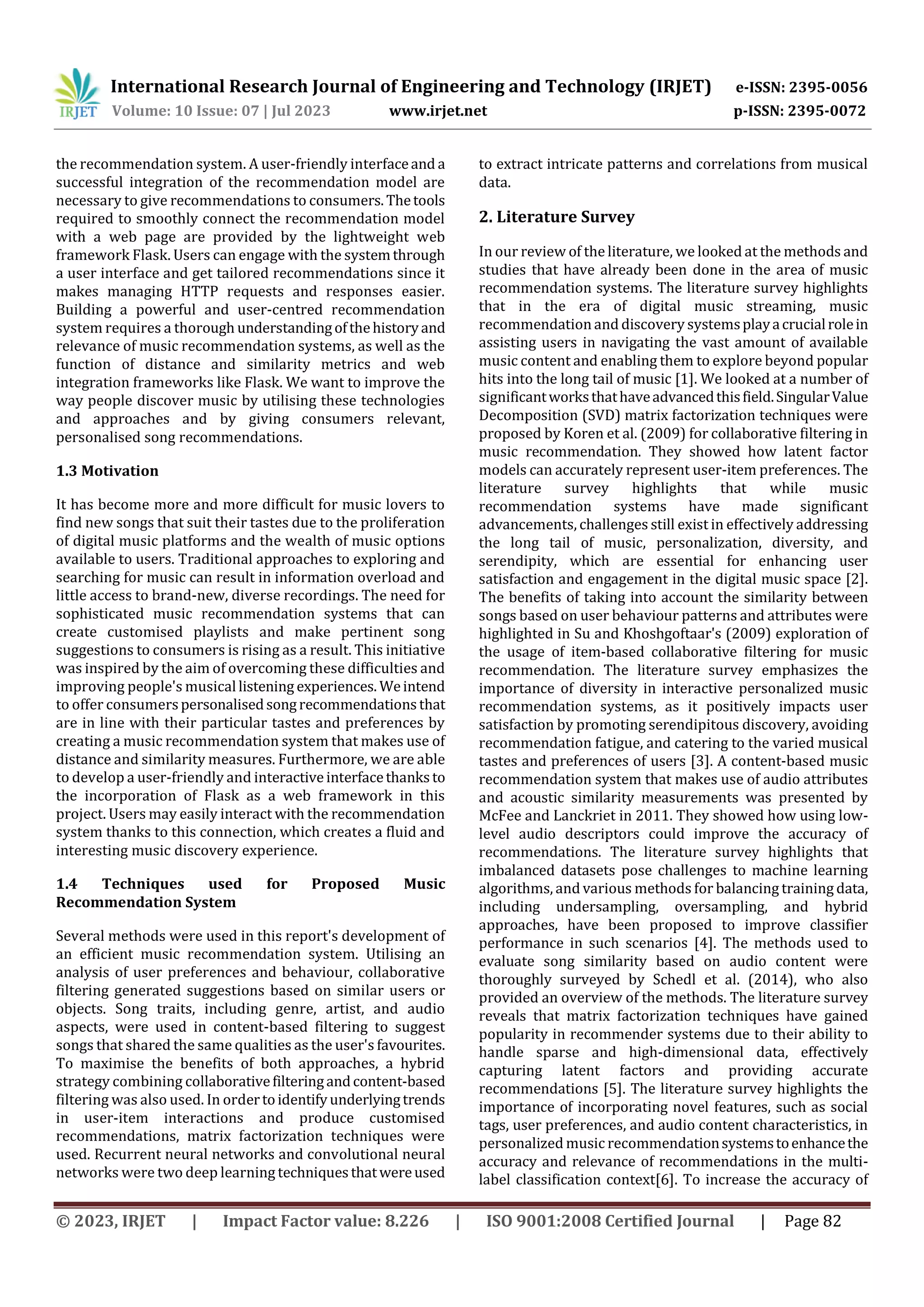 Music Recommendation System Using Euclidean Cosine Similarity Correlation Distance Algorithm