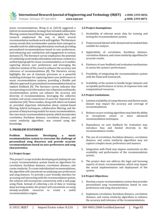 Music Recommendation System using Euclidean, Cosine Similarity, Correlation Distance Algorithm ...