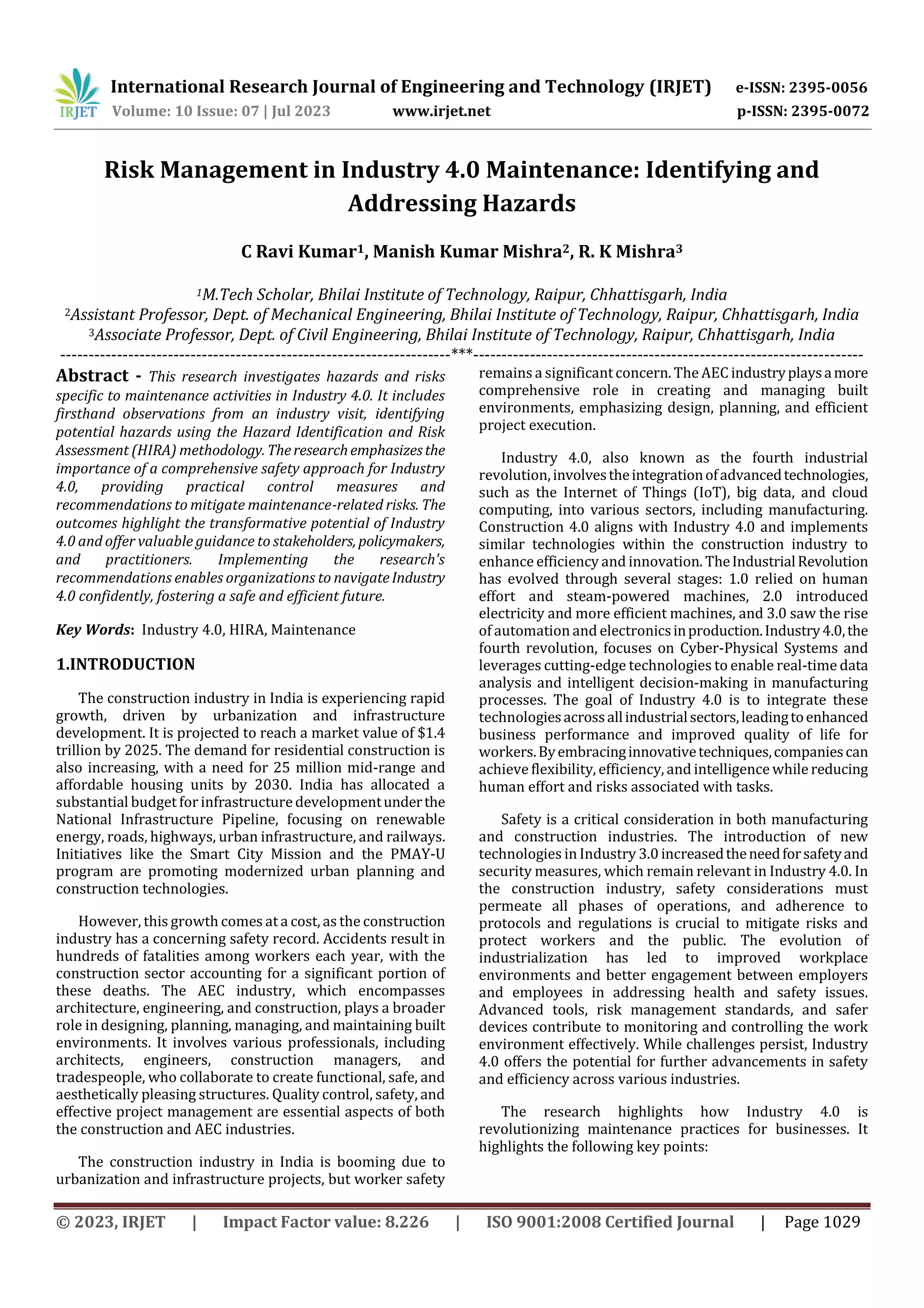 Risk Management in Industry 4.0 Maintenance: Identifying and Addressing ...