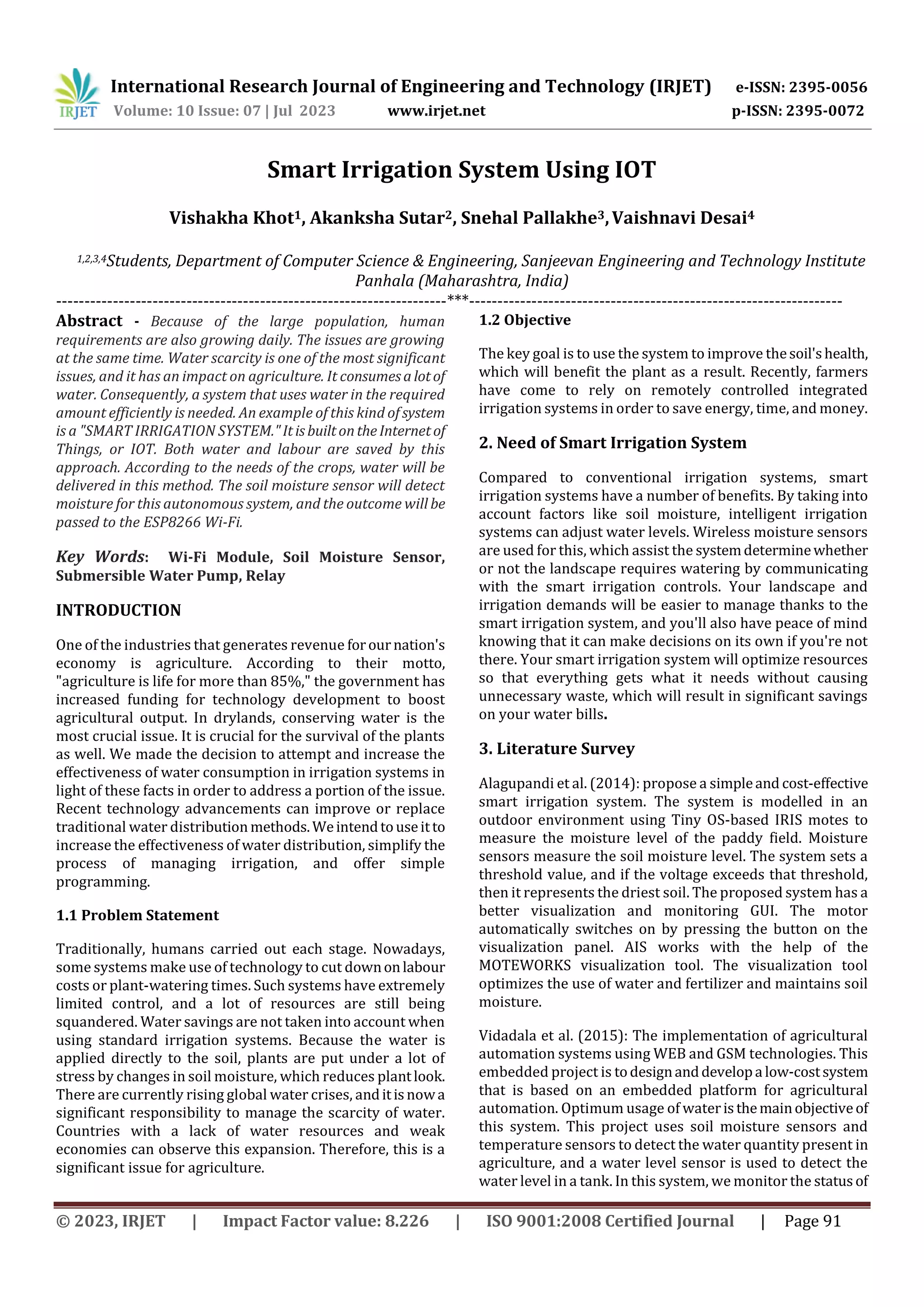 Smart Irrigation System Using IOT | PDF