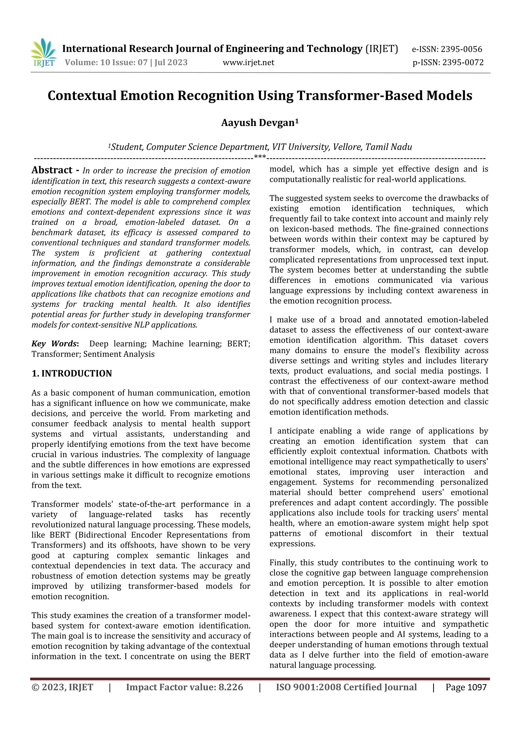Contextual Emotion Recognition Using Transformer Based Models Pdf Artificial Intelligence