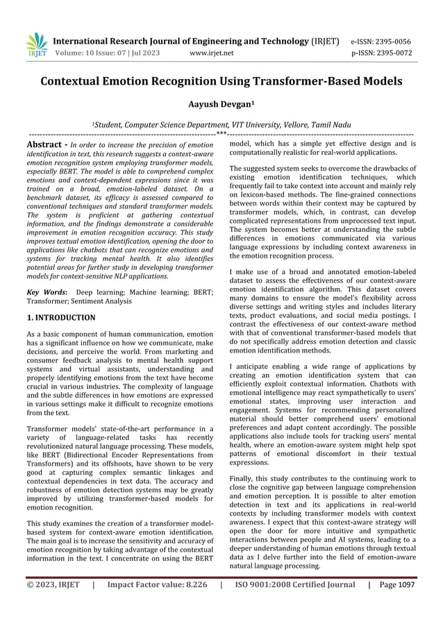 Contextual Emotion Recognition Using Transformer-Based Models | PDF