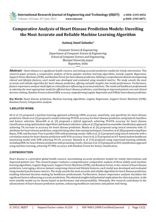 Comparative Analysis of Heart Disease Prediction Models: Unveiling the ...