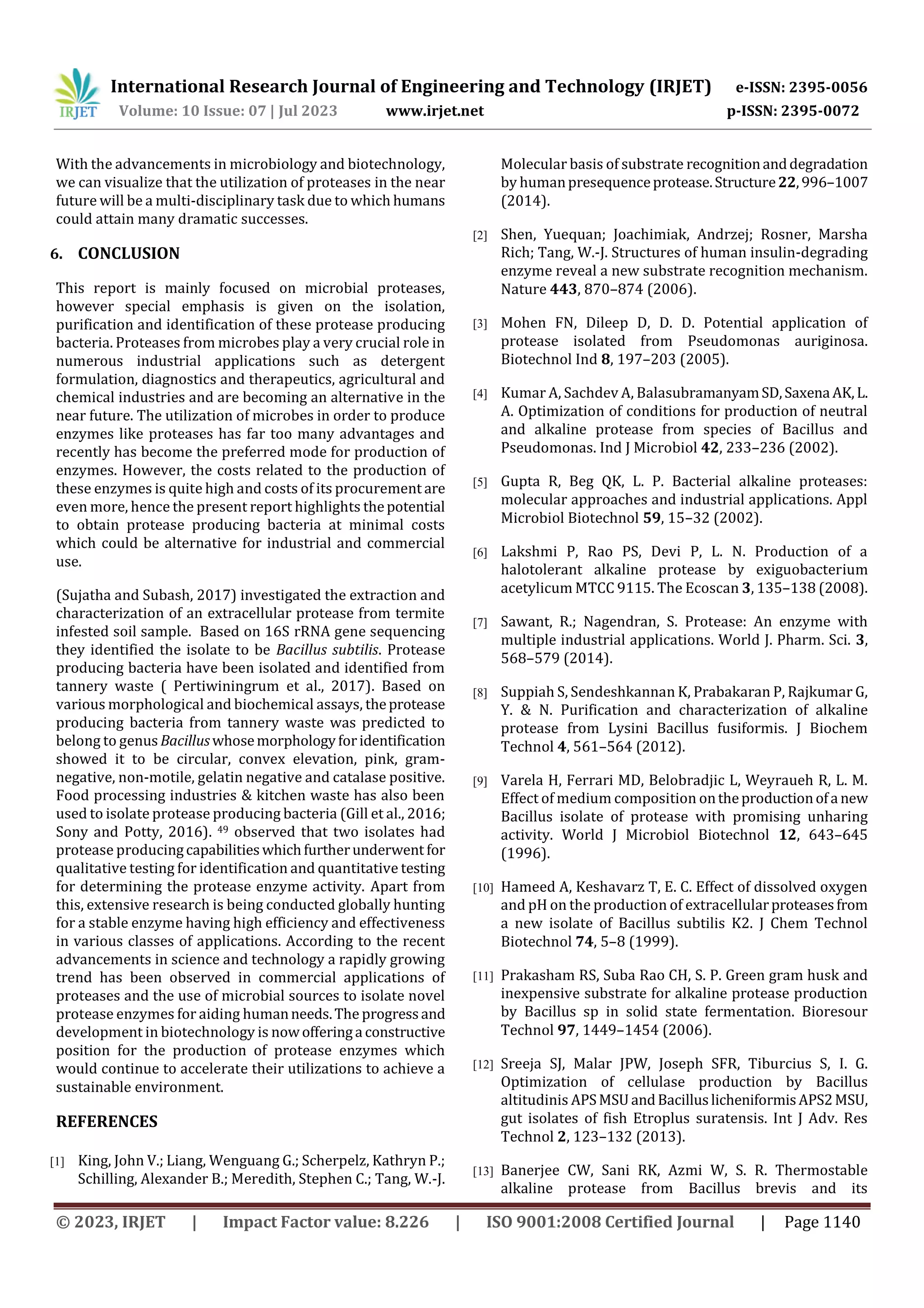 Isolation and identification of protease producing bacteria | PDF