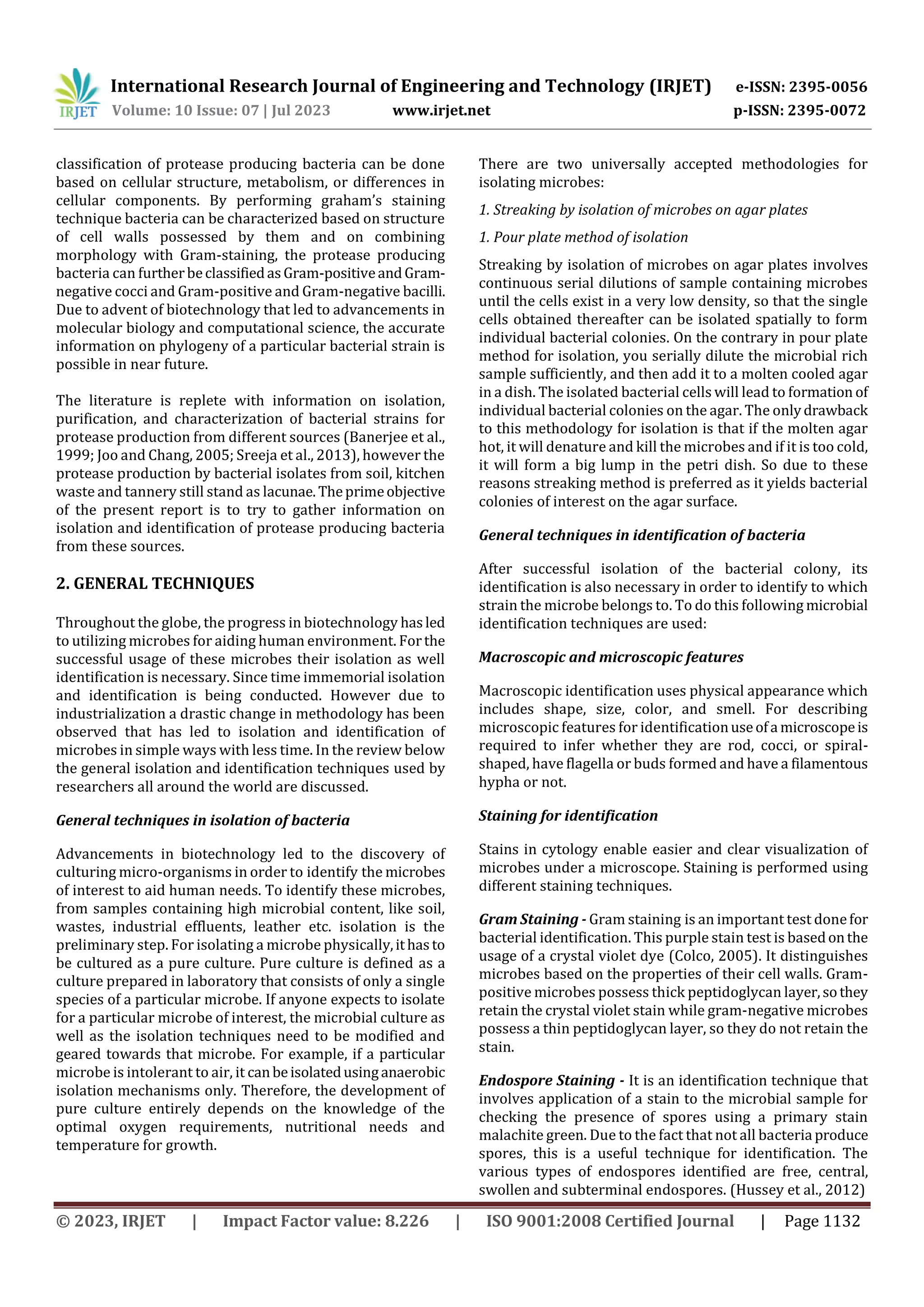 Isolation and identification of protease producing bacteria | PDF