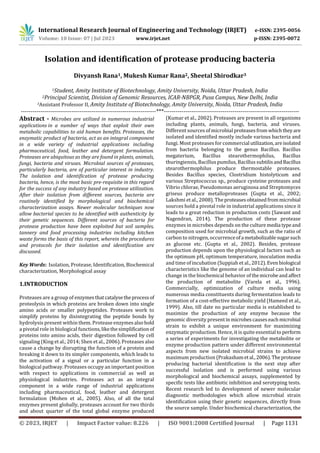 Isolation and identification of protease producing bacteria | PDF