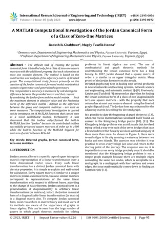 A MATLAB Computational Investigation of the Jordan Canonical Form of a Class of Zero-One ...