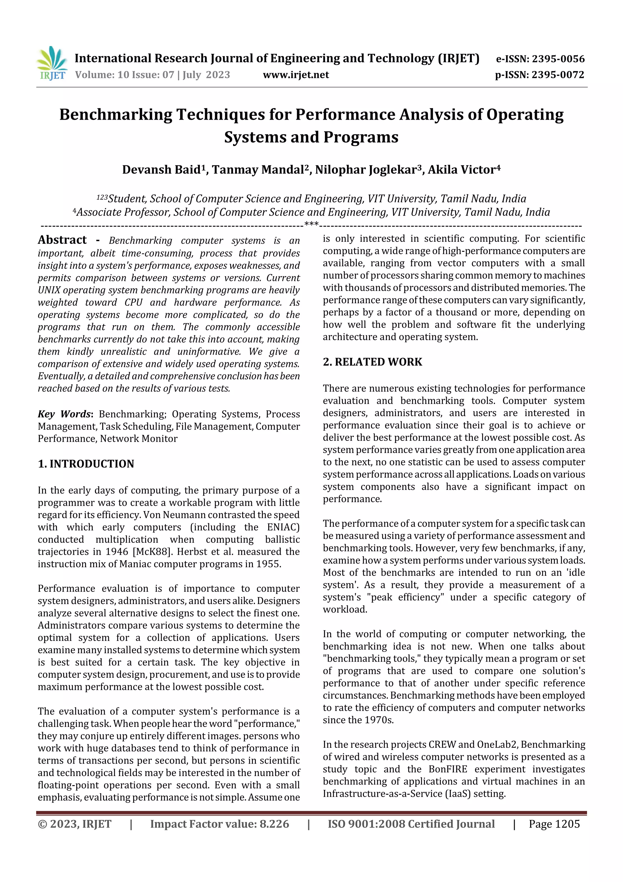 Benchmarking Techniques for Performance Analysis of Operating Systems and Programs | PDF