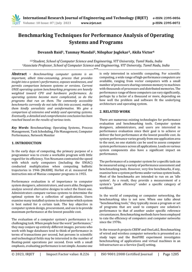 Benchmarking Techniques for Performance Analysis of Operating Systems and Programs | PDF
