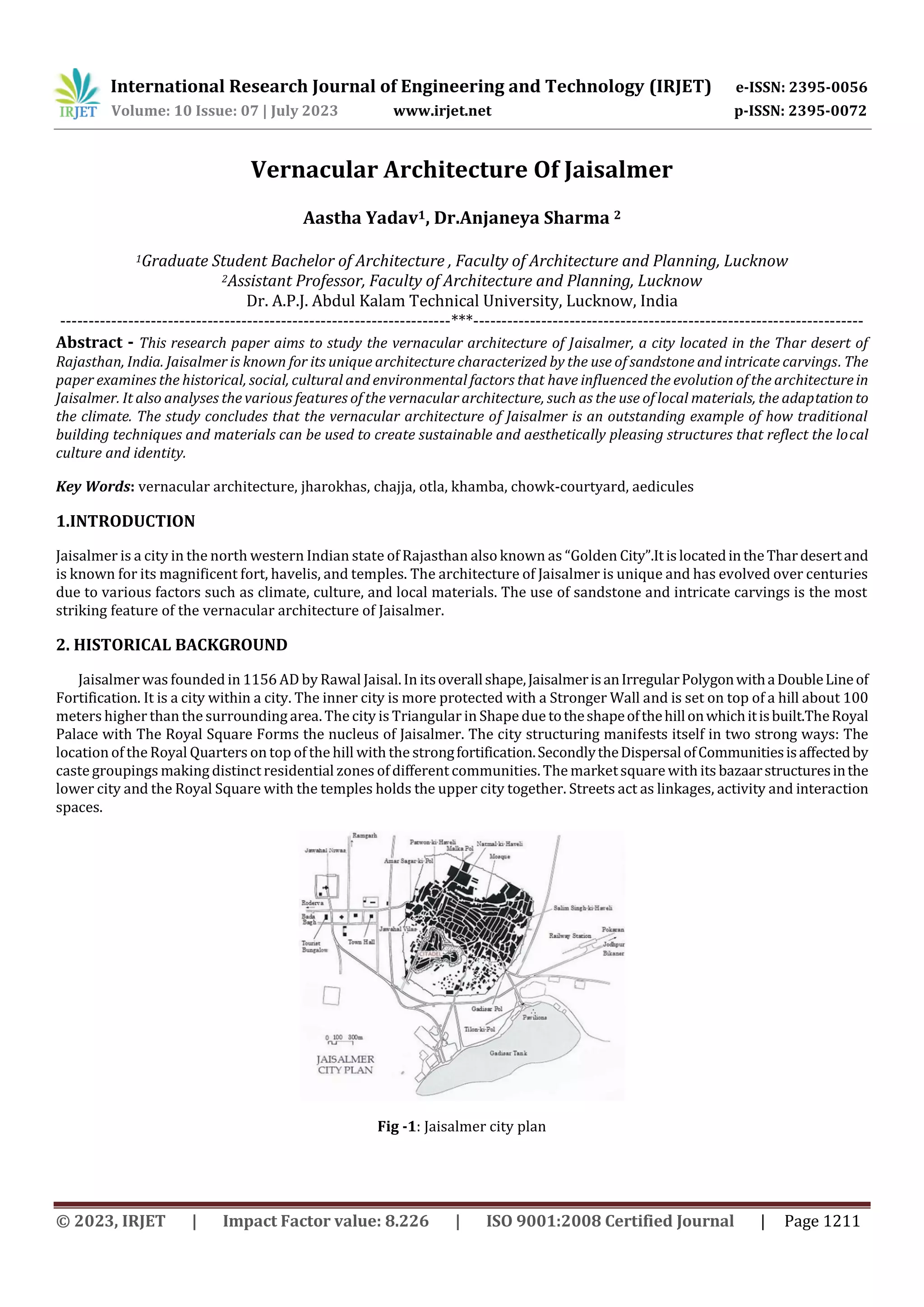 Vernacular Architecture Of Jaisalmer | PDF