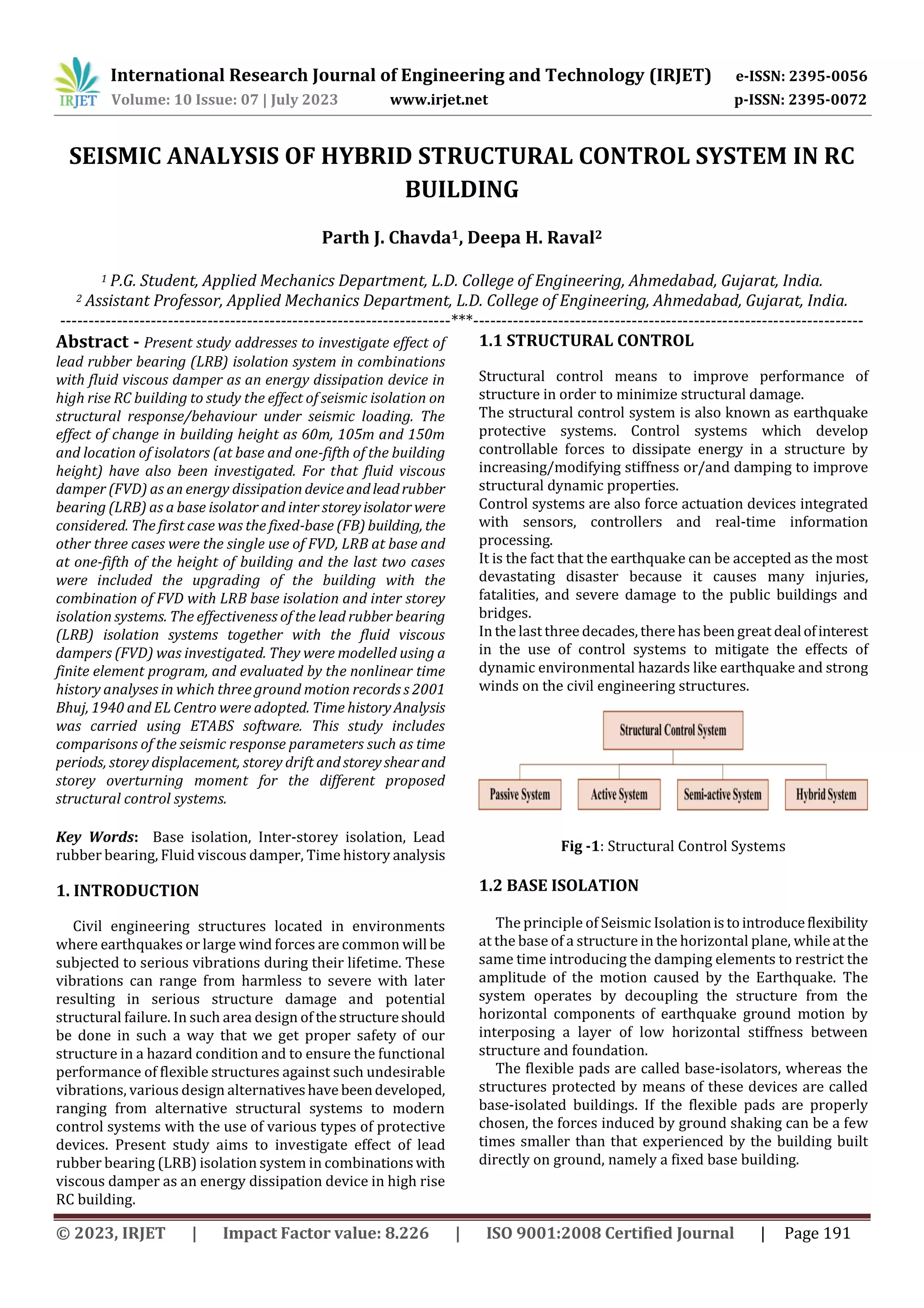 SEISMIC ANALYSIS OF HYBRID STRUCTURAL CONTROL SYSTEM IN RC BUILDING | PDF