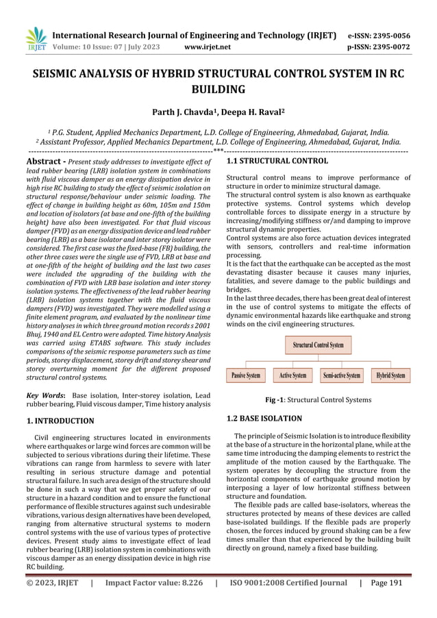 SEISMIC ANALYSIS OF HYBRID STRUCTURAL CONTROL SYSTEM IN RC BUILDING | PDF