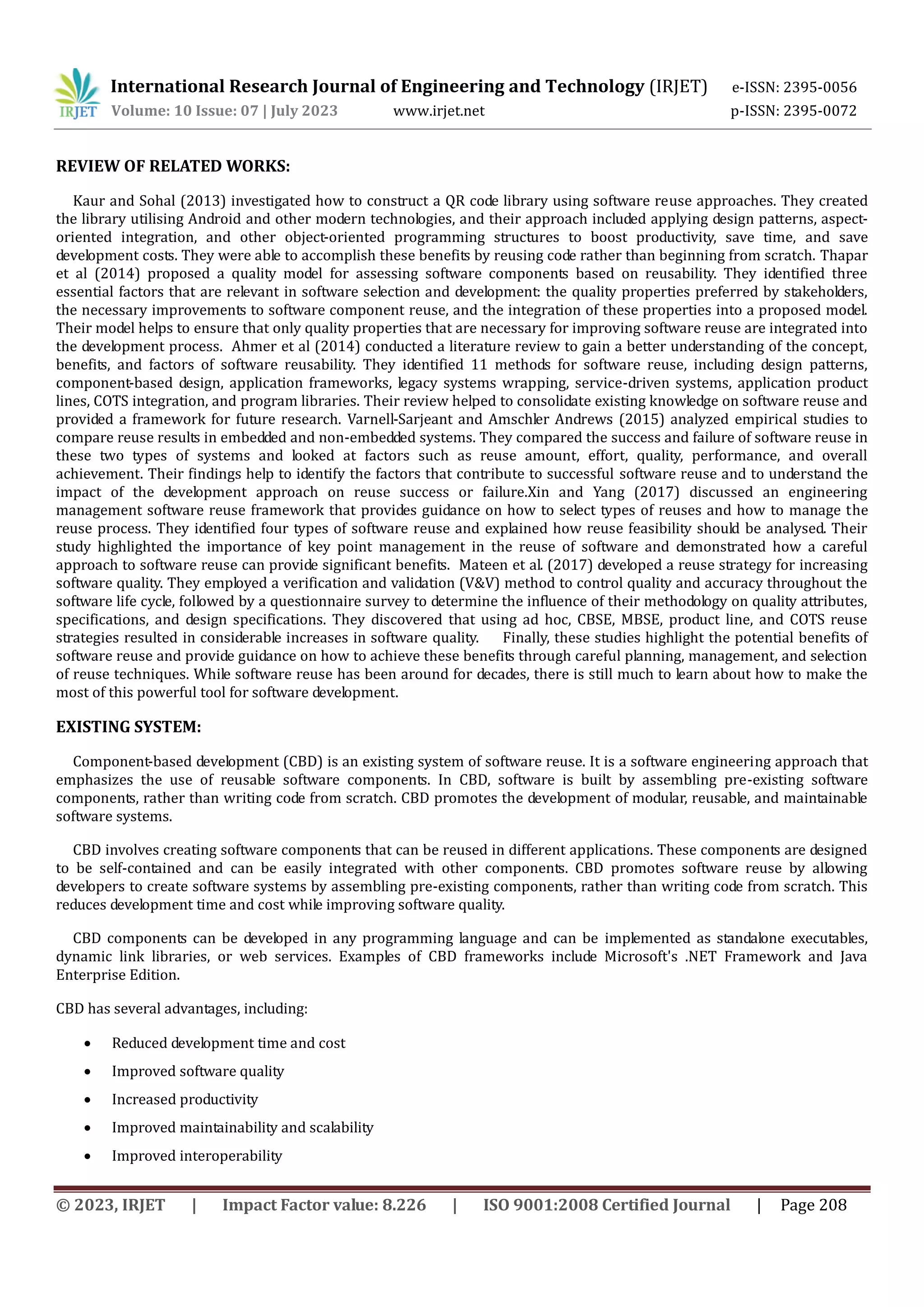 Approaches and Challenges of Software Reusability: A Review of Research ...