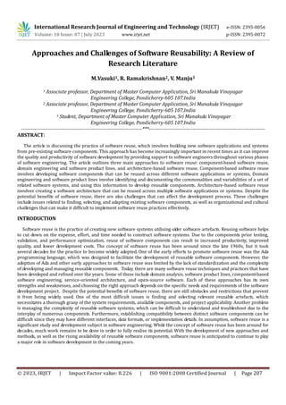 Approaches and Challenges of Software Reusability: A Review of Research Literature | PDF