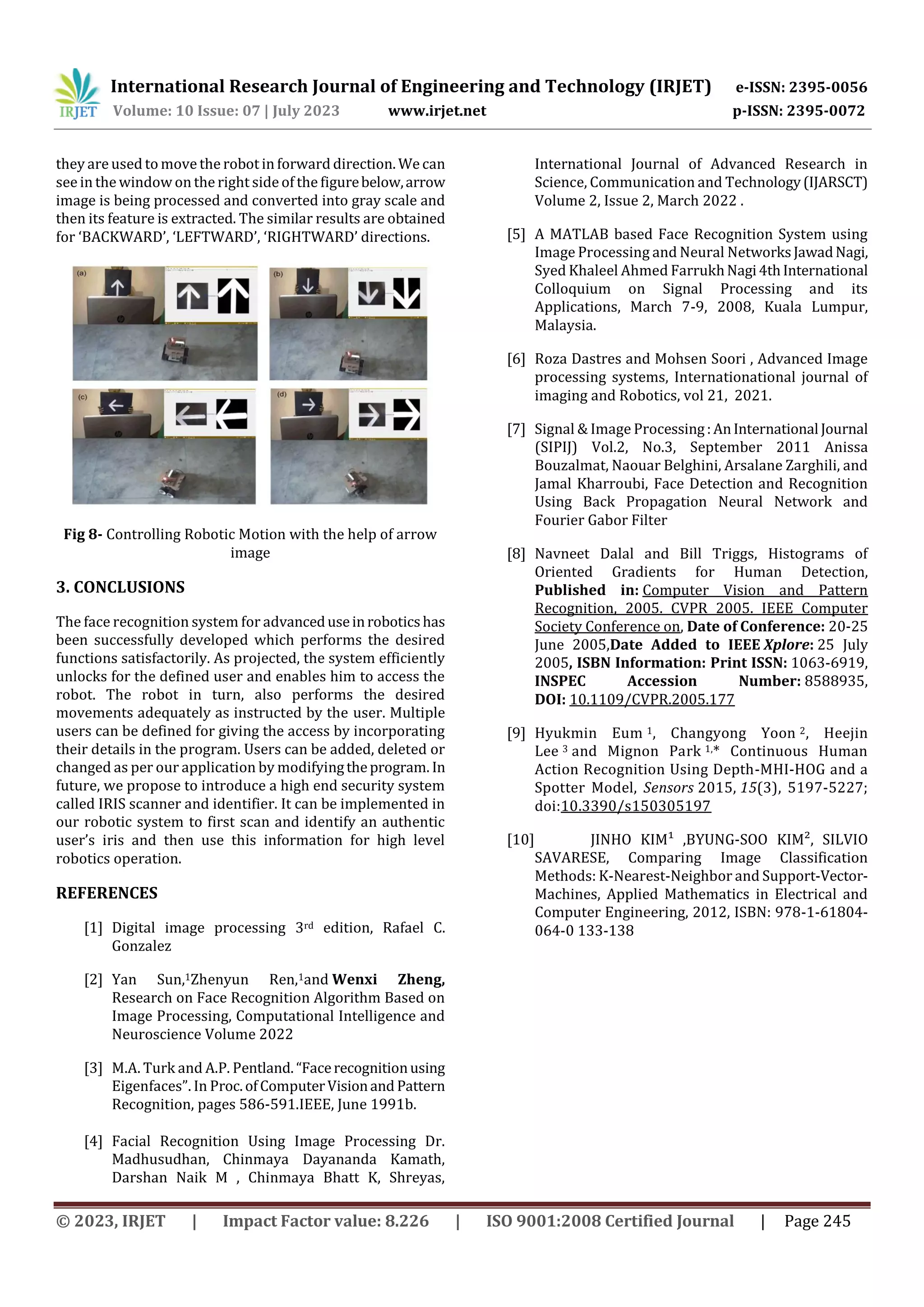 Face Recognition Based on Image Processing in an Advanced Robotic System | PDF