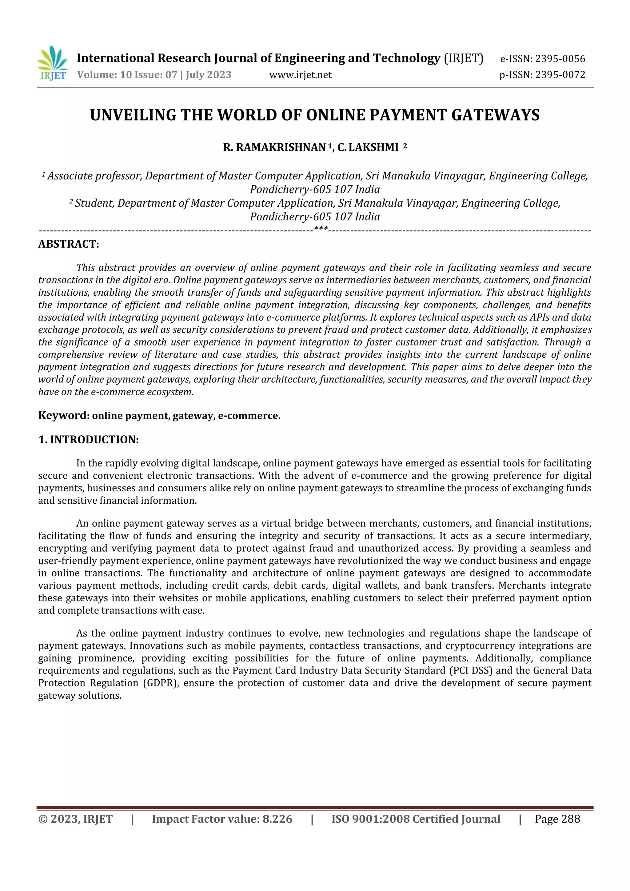 UNVEILING THE WORLD OF ONLINE PAYMENT GATEWAYS | PDF