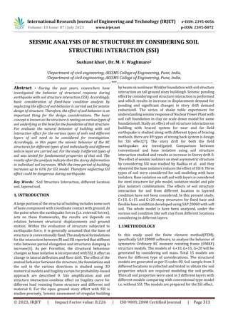 SEISMIC ANALYSIS OF RC STRUCTURE BY CONSIDERING SOIL STRUCTURE INTERACTION (SSI) | PDF
