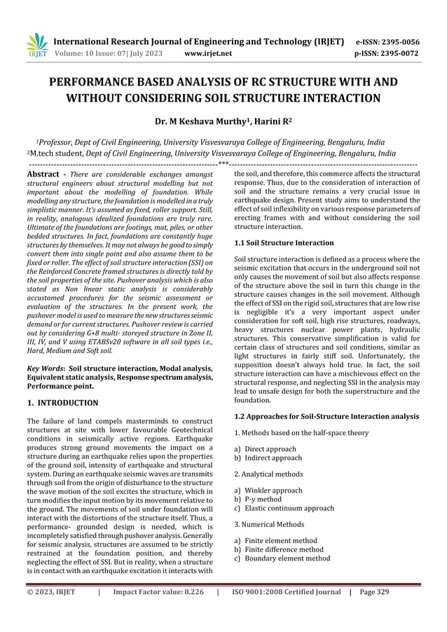 PERFORMANCE BASED ANALYSIS OF RC STRUCTURE WITH AND WITHOUT CONSIDERING SOIL STRUCTURE ...