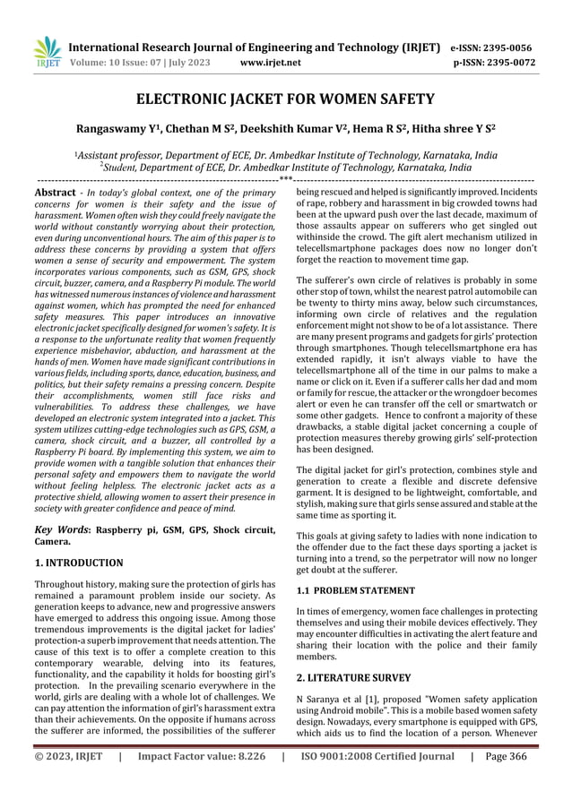 ELECTRONIC JACKET FOR WOMEN SAFETY | PDF